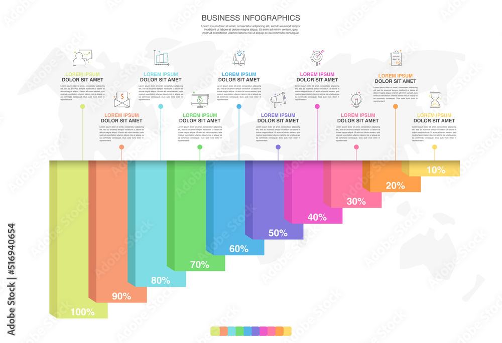 Vector creative infographic of columns bar chart with 10 options ...