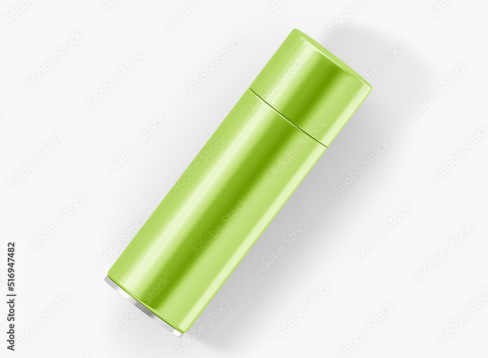 Spray can of green paint, aerosol bottle with closed cap, blank ...