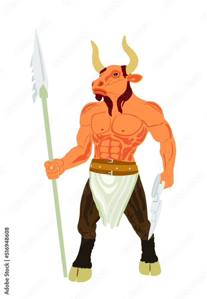 Greek mythology creature Minotaur vector illustration isolated on white ...