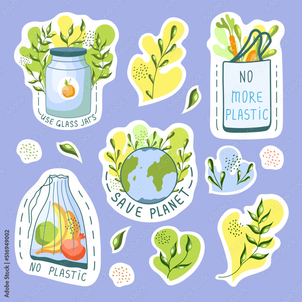 Ecological stickers. Environment protection, sustainability concept. No ...