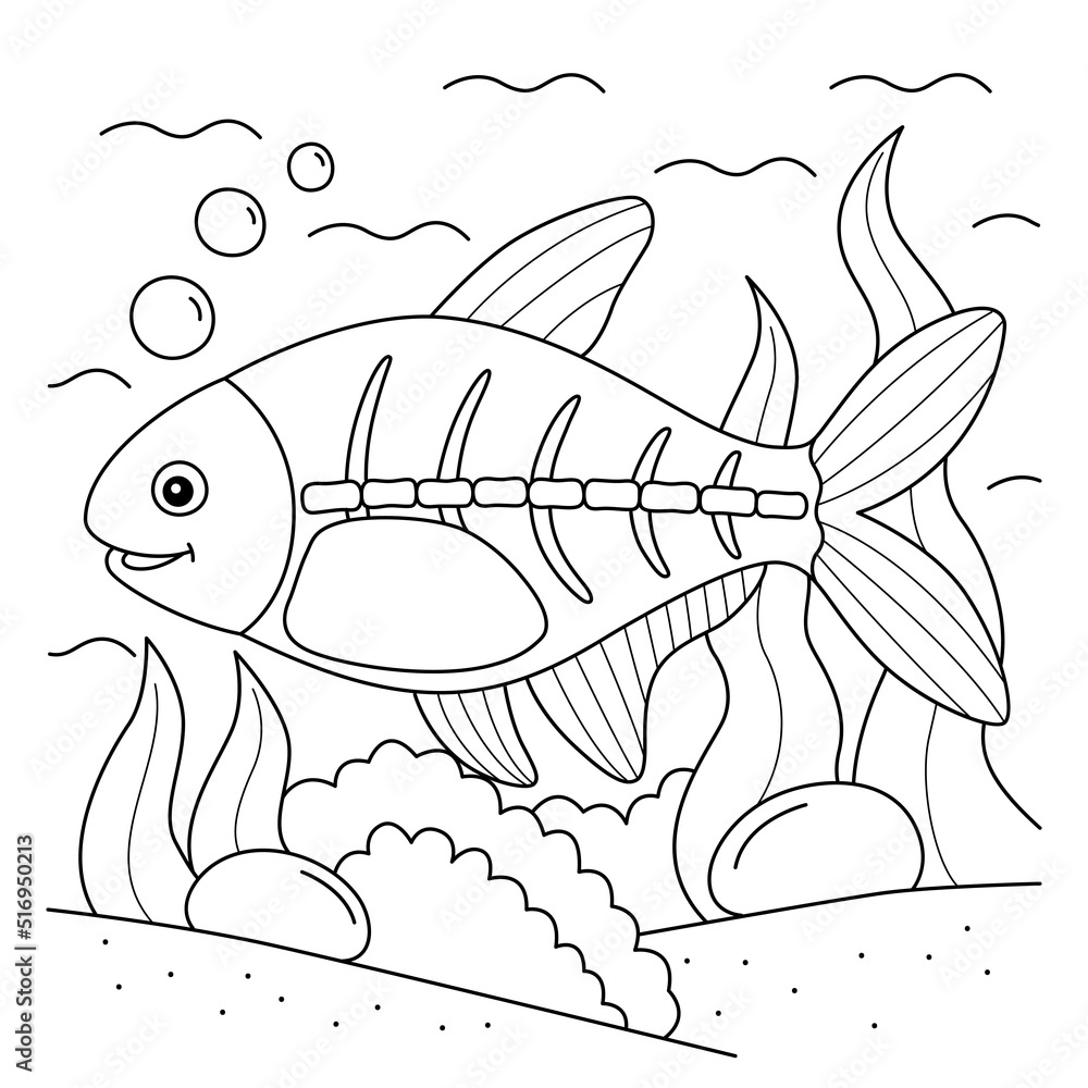X-ray Fish Animal Coloring Page for Kids vector de Stock | Adobe Stock
