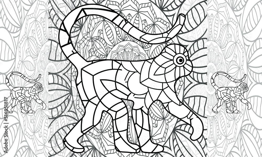 Monkey coloring book for adults vector illustration. Anti-stress ...