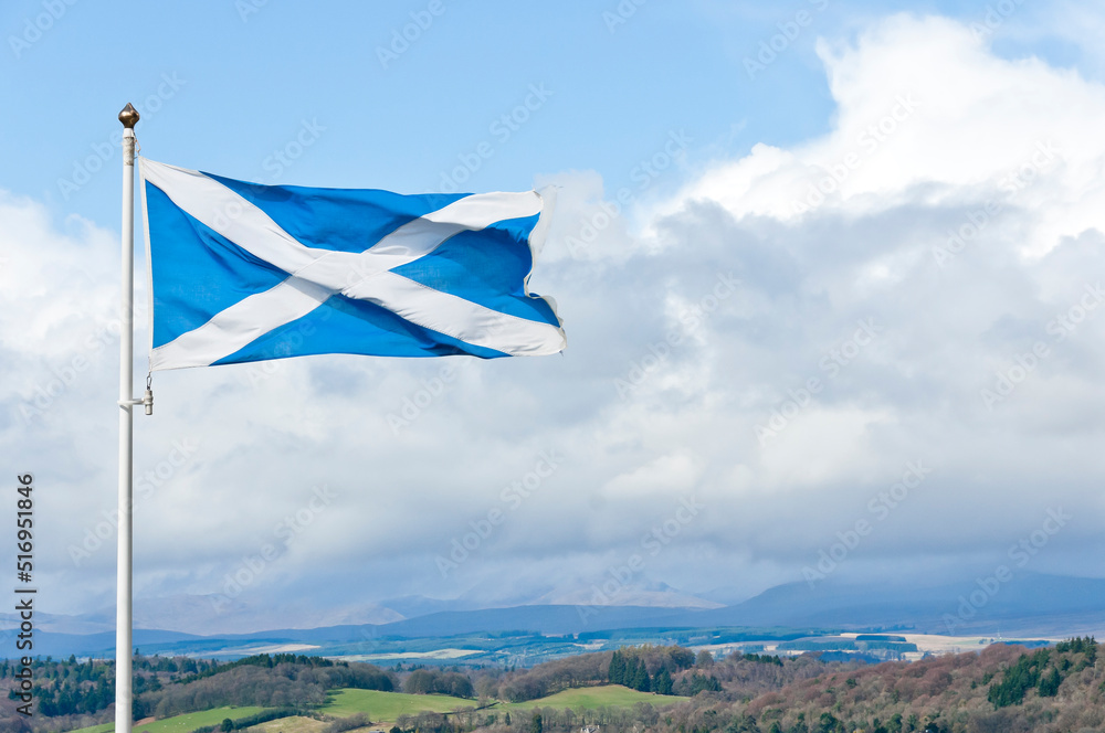 Scottish Flag flying at the Wallace Monument, Bridge of Allan, Stirling ...