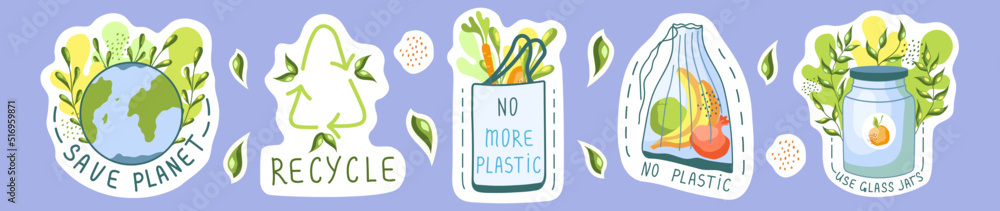Ecological stickers. Environment protection, sustainability concept. No ...
