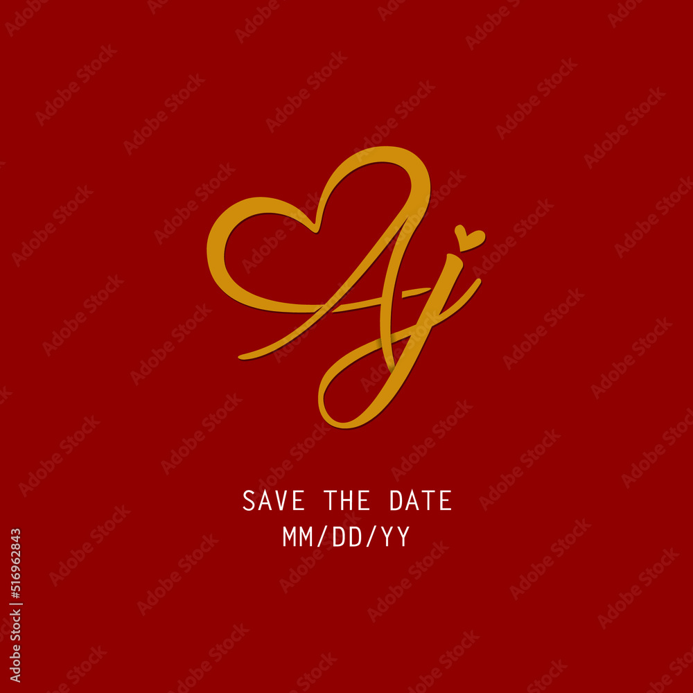 Letter A and J love abstract logo with heart. wedding and engagement ...