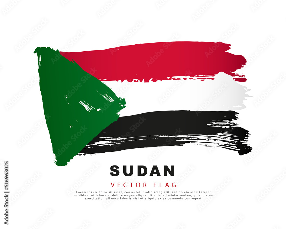 Flag of Sudan. Red, white and black brush strokes, hand-drawn. Vector ...