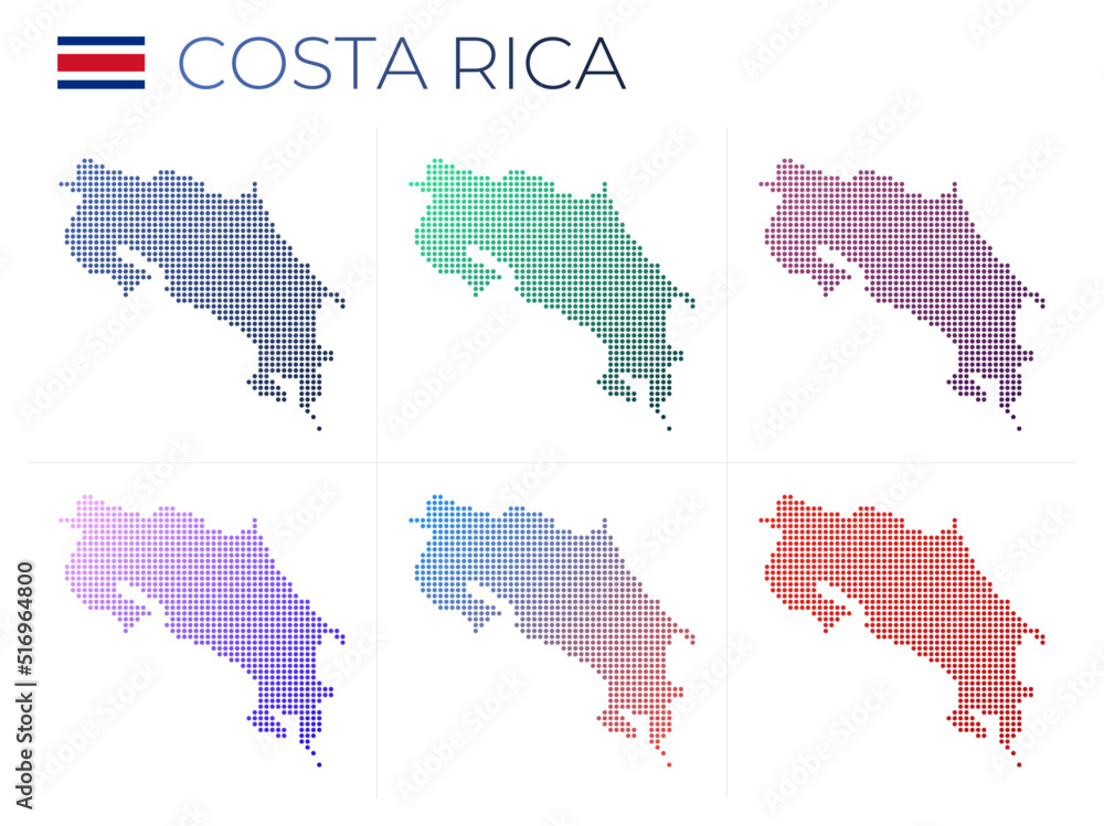 Costa Rica dotted map set. Map of Costa Rica in dotted style. Borders ...