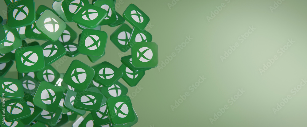 Logo of video game brand Xbox on floating translucent blocks. Editorial ...