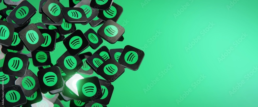 Spotify logo on floating blocks. Editorial 3D rendering Stock ...