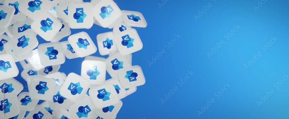 Logo of Microsoft Office application Microsoft Visio on floating translucent blocks. Editorial ...