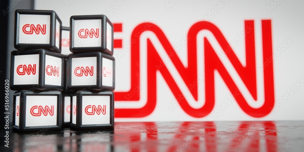 Stacked digital blocks displaying logo of American news network CNN ...