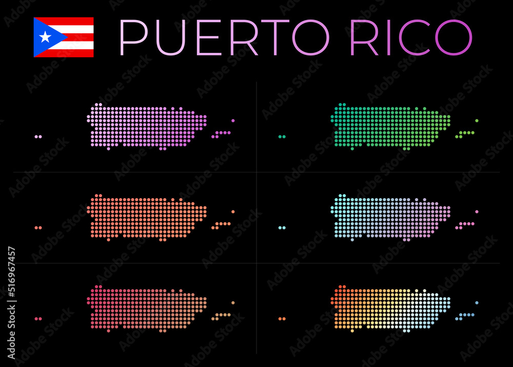 Puerto Rico dotted map set. Map of Puerto Rico in dotted style. Borders ...