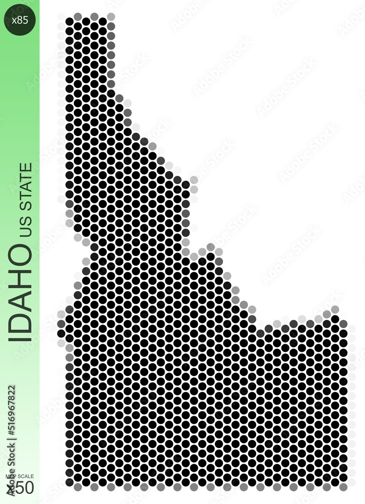 Dotted map of the state of Idaho in the USA, from circles placed in ...