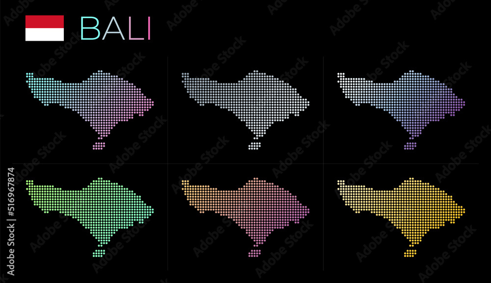 Bali dotted map set. Map of Bali in dotted style. Borders of the island ...