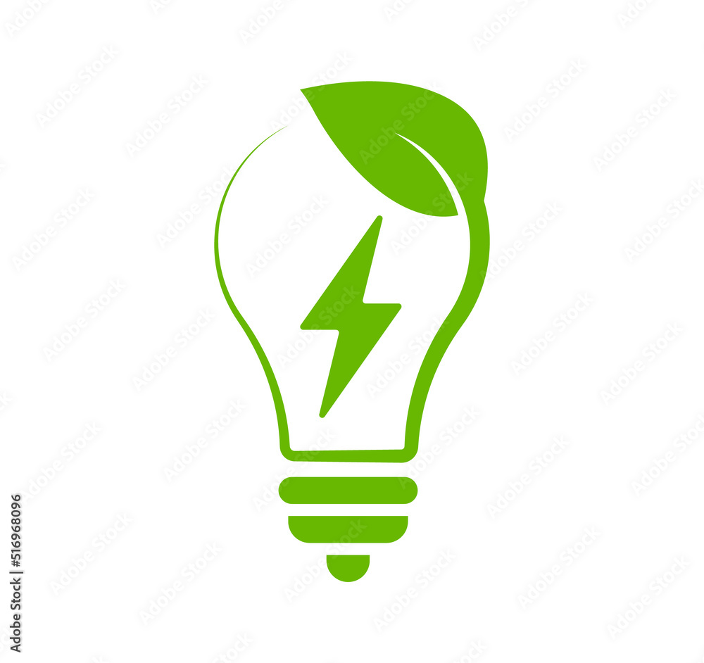 Save energy symbol. Light bulb with a energy icon and green leaf. Eco ...