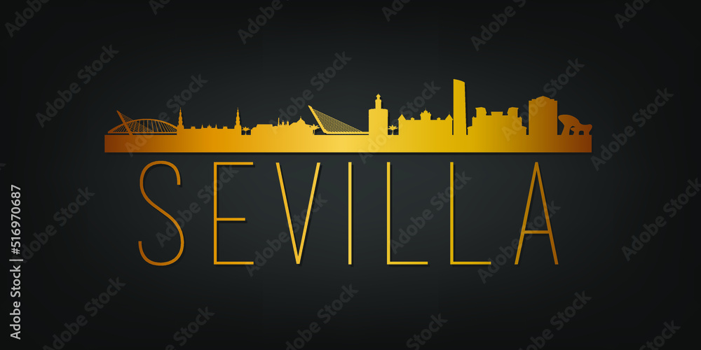 Seville, Spain Gold Skyline City Silhouette Vector. Golden Design ...