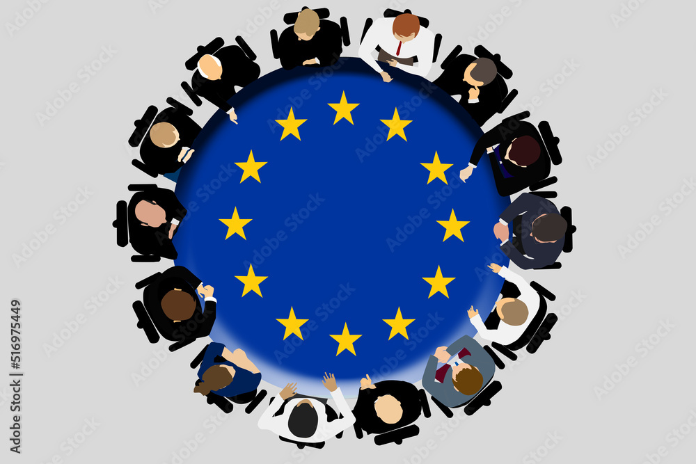 Politicians or authority figures from the EU boss group are discussing ...