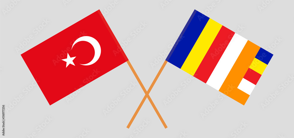 Crossed flags of Turkiye and Buddhism. Official colors. Correct ...