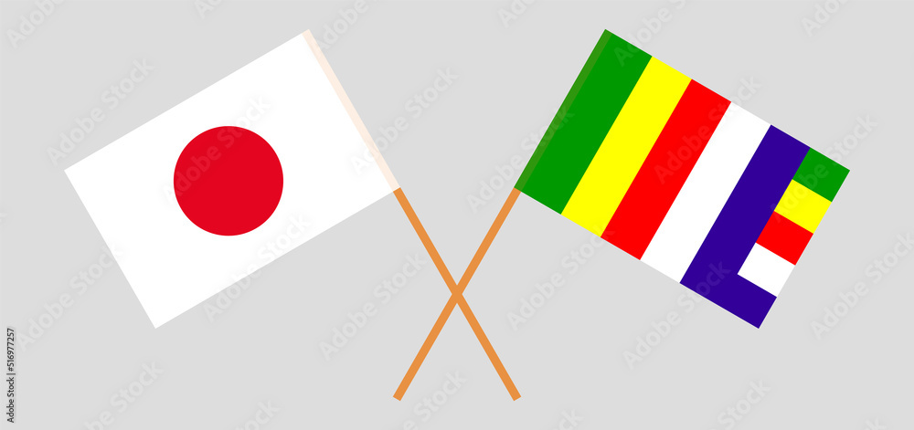 Crossed flags of Japan and Buddhism. Official colors. Correct ...