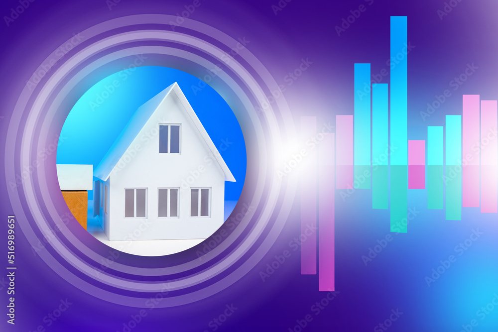 Home management via the Internet. Schematic view of the smart home in a ...
