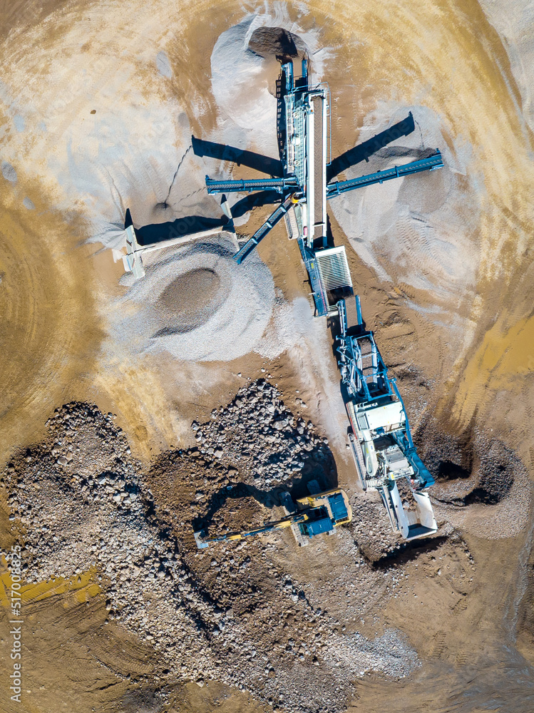 Sandpit and Factory Plant Aerial View. Producing of sand materials for ...
