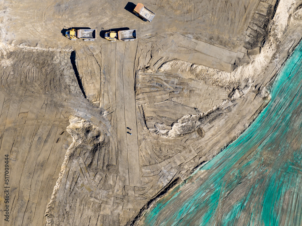 Sandpit and Factory Plant Aerial View. Producing of sand materials for ...
