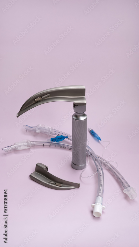 intubation set: laryngoscope and endotracheal tubes for the ventilator ...