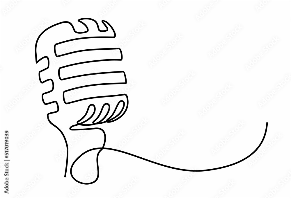 Continuous one single line drawing Retro microphone logo icon vector ...