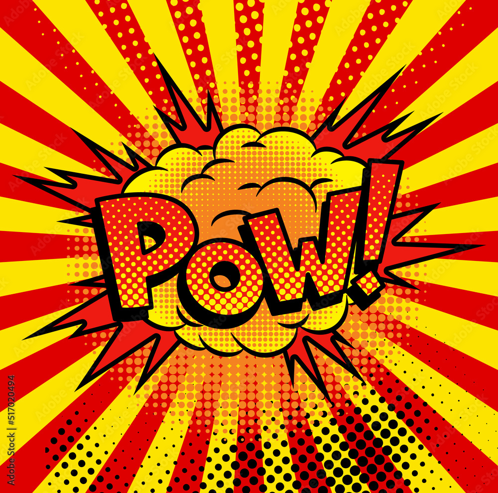 Comic book sound. Colored hand drawn speech bubble. Pow sound chat text ...