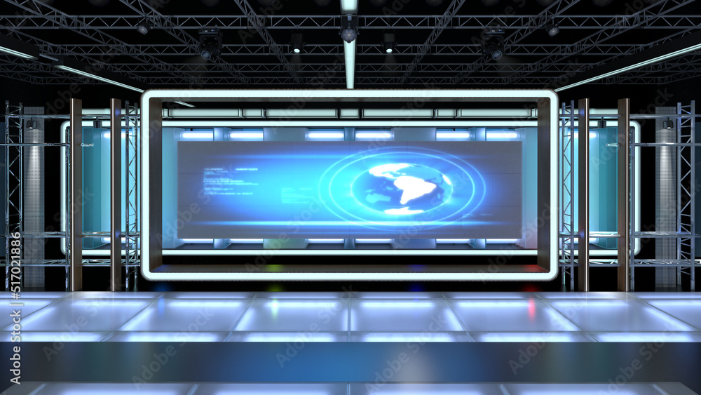 Virtual TV Studio Set. Green screen background. 3d Rendering Stock ...