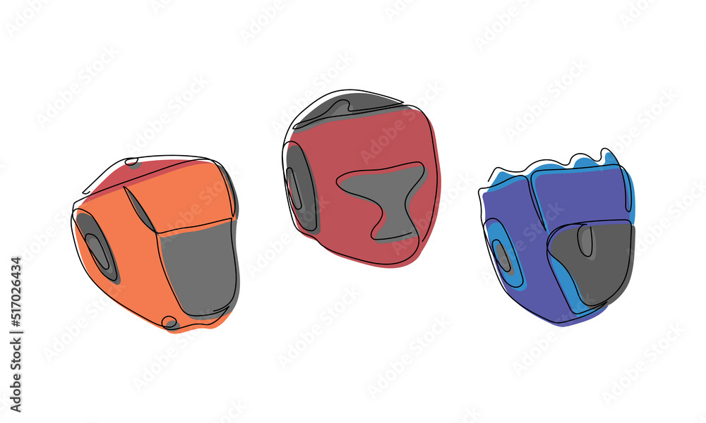 Boxing, MMA helmet colored one line art. Continuous line drawing of ...