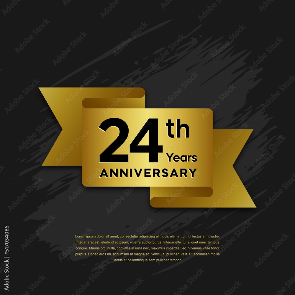 24 years Anniversary celebrations logo with ribbons. Gold color is ...