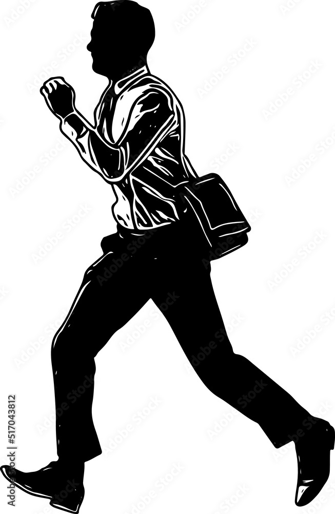 Silhouette of professional man running, Stencil line art illustration ...