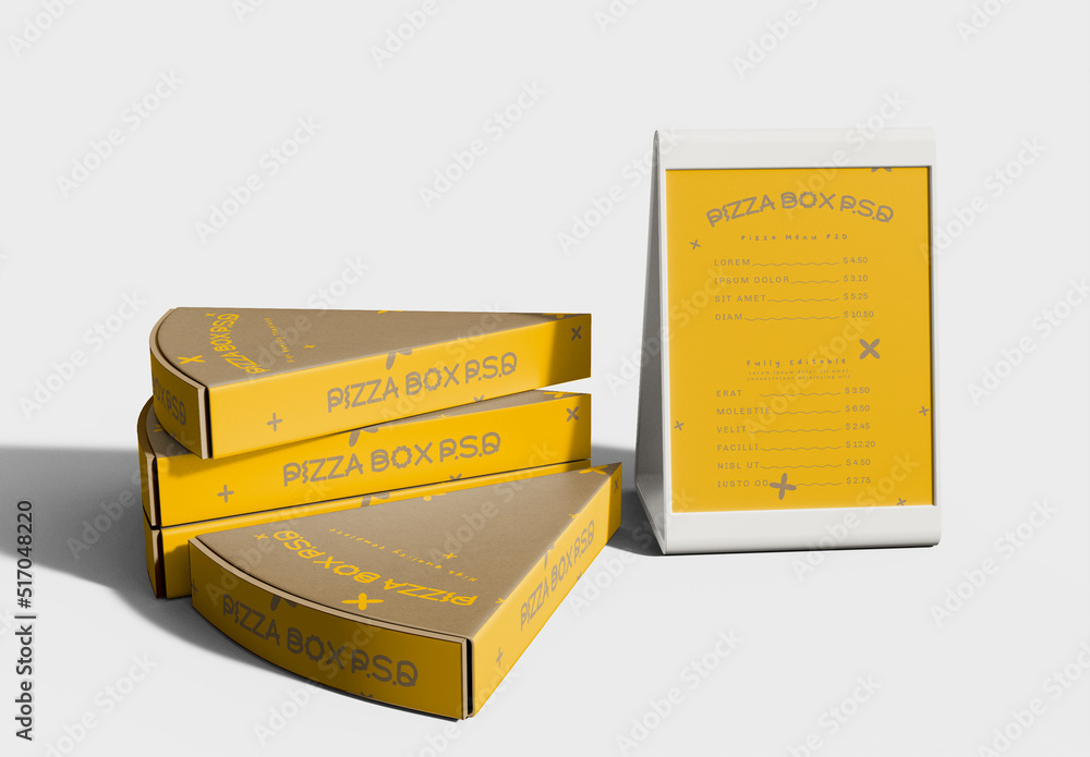 3D Pizza Slice Boxes with Pizzeria Menu Mockup Stock Template | Adobe Stock