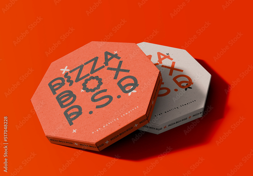 3D Two Octagon Pizza Boxes Mockup Stock Template | Adobe Stock