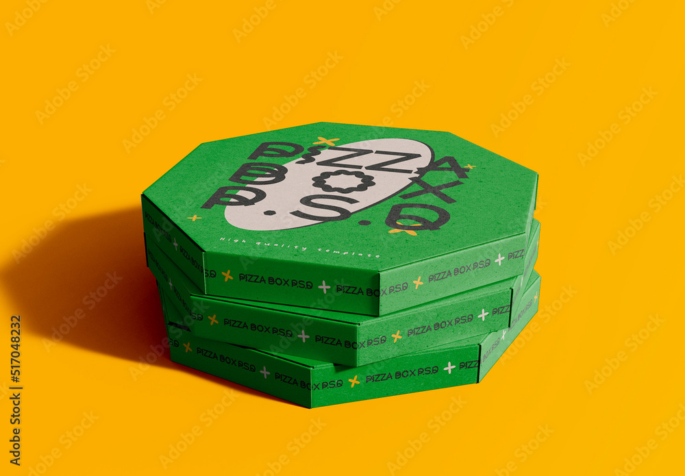 3D Stacked Octagon Pizza Boxes Mockup Stock Template | Adobe Stock