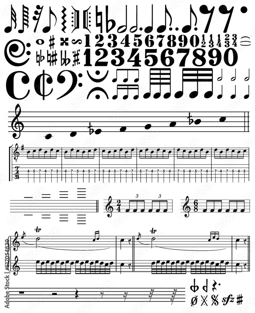 Music Notes, Tablatures, Sheets and Time and Tone Signs / AI ...