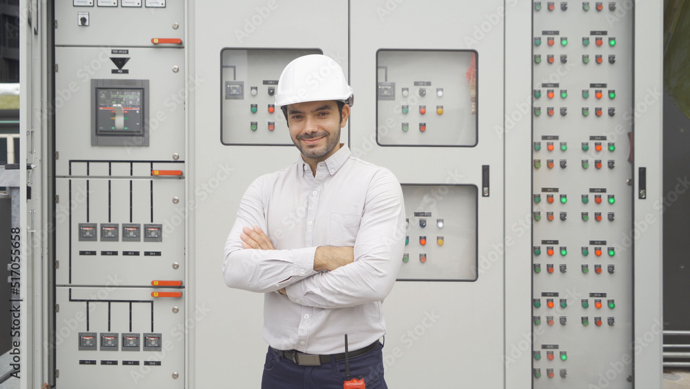 An engineer man or worker, people working in electrical room. Power ...