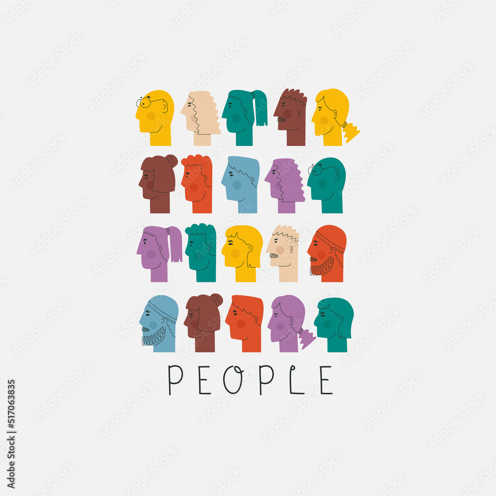 Vector illustration of people in profile isolated on white background ...