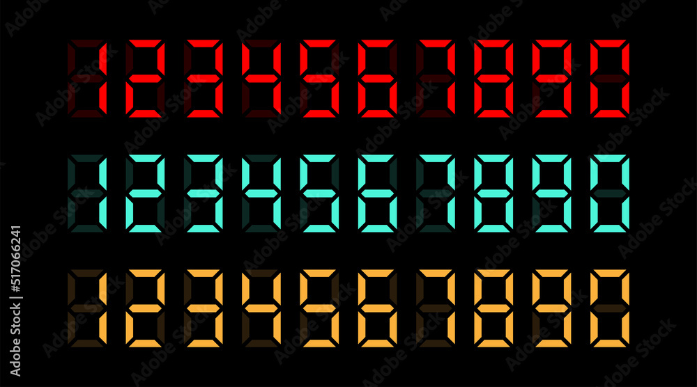 Vector set of electronic digits numbers font from a clock and a ...