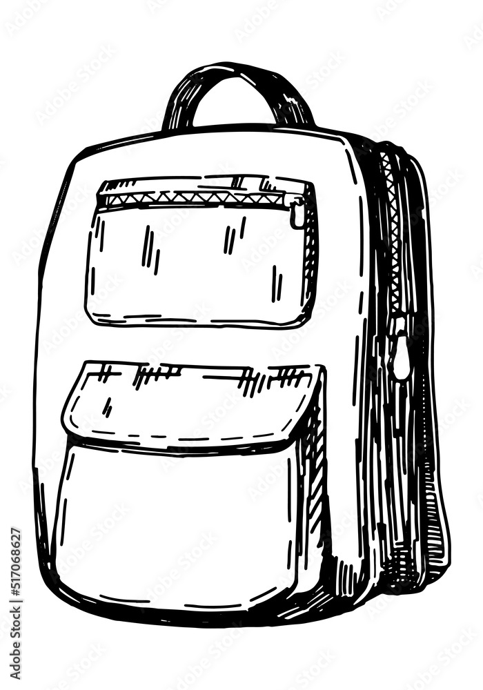 Backpack doodle. Sketch of school bag. Hand drawn vector illustration ...
