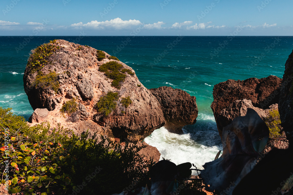 Puerto rico Aguadilla survival beach caves with big rocks formation ...