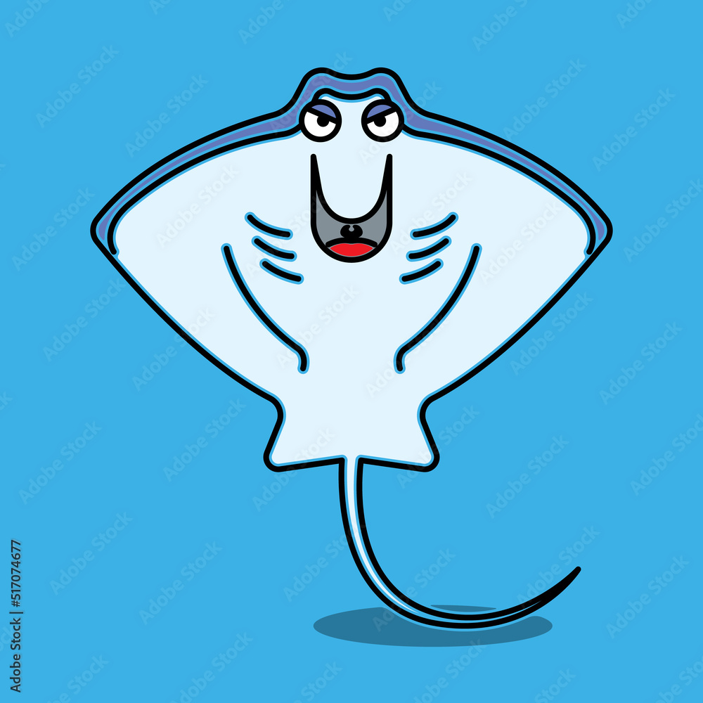 Vector illustration of a stingray character with an evil smile Stock ...