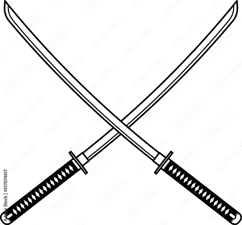 Isolated Crossed Samurai Sword, Katana Sword in Vector Stock Vector ...