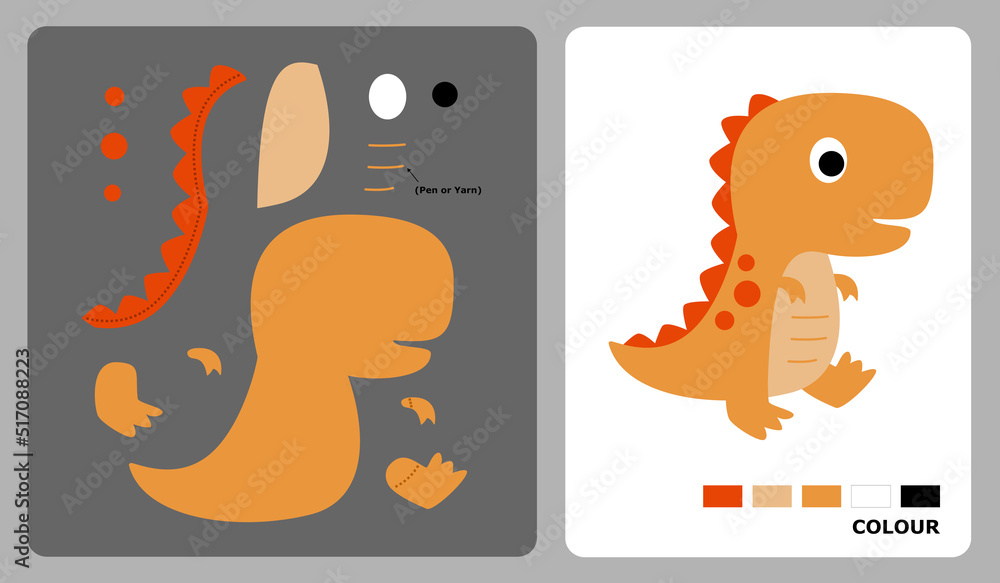 Vetor do Stock: Dinosaur pattern for kids crafts or paper crafts ...