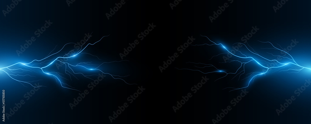 Realistic blue lightning effect isolated on black background ...
