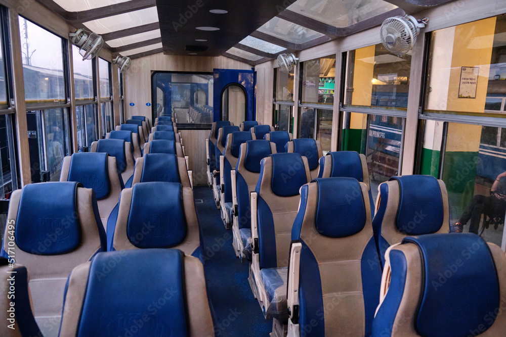 DARJEELING, INDIAN -June 22, Inside the toy train have a chair car ...