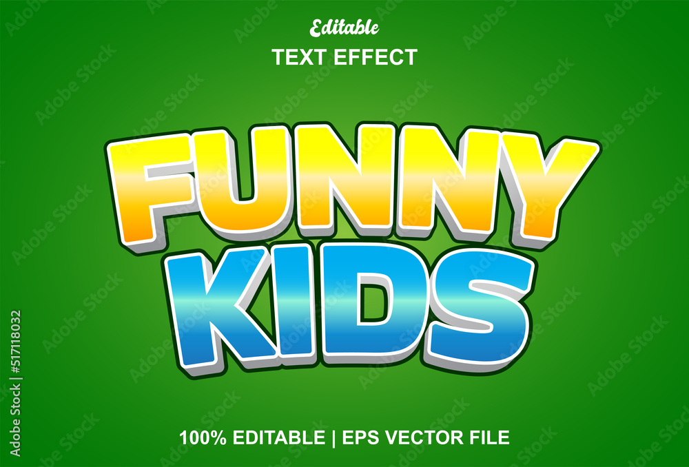 funny kids text effect with yellow and blue color editable. Stock ...