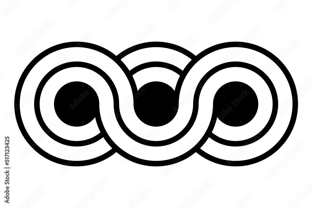 Triple infinity symbol. Three circles with staggered border lines ...
