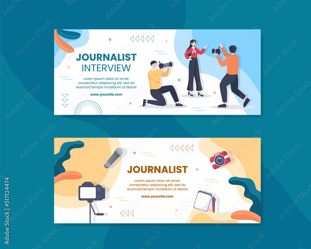 Journalism or Social Broadcasting Horizontal Banner Template Flat ...